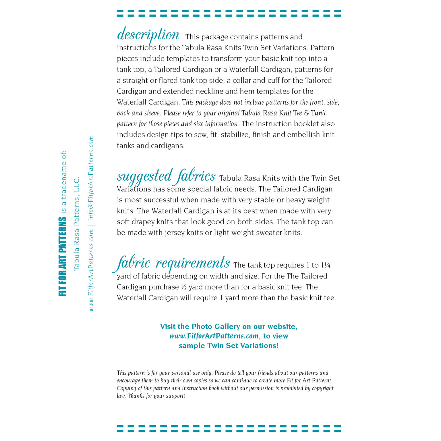 Twin Set Variations for Tabula Rasa Knits - Fit For Art Patterns